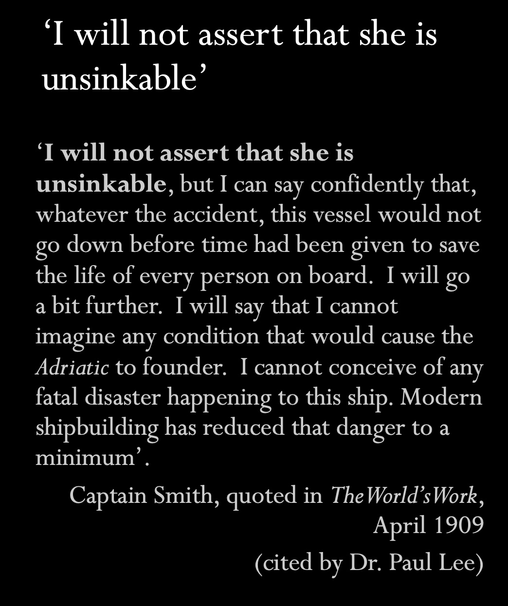 Captain Smith’s Titanic Quote – Mark Chirnside’s Reception Room
